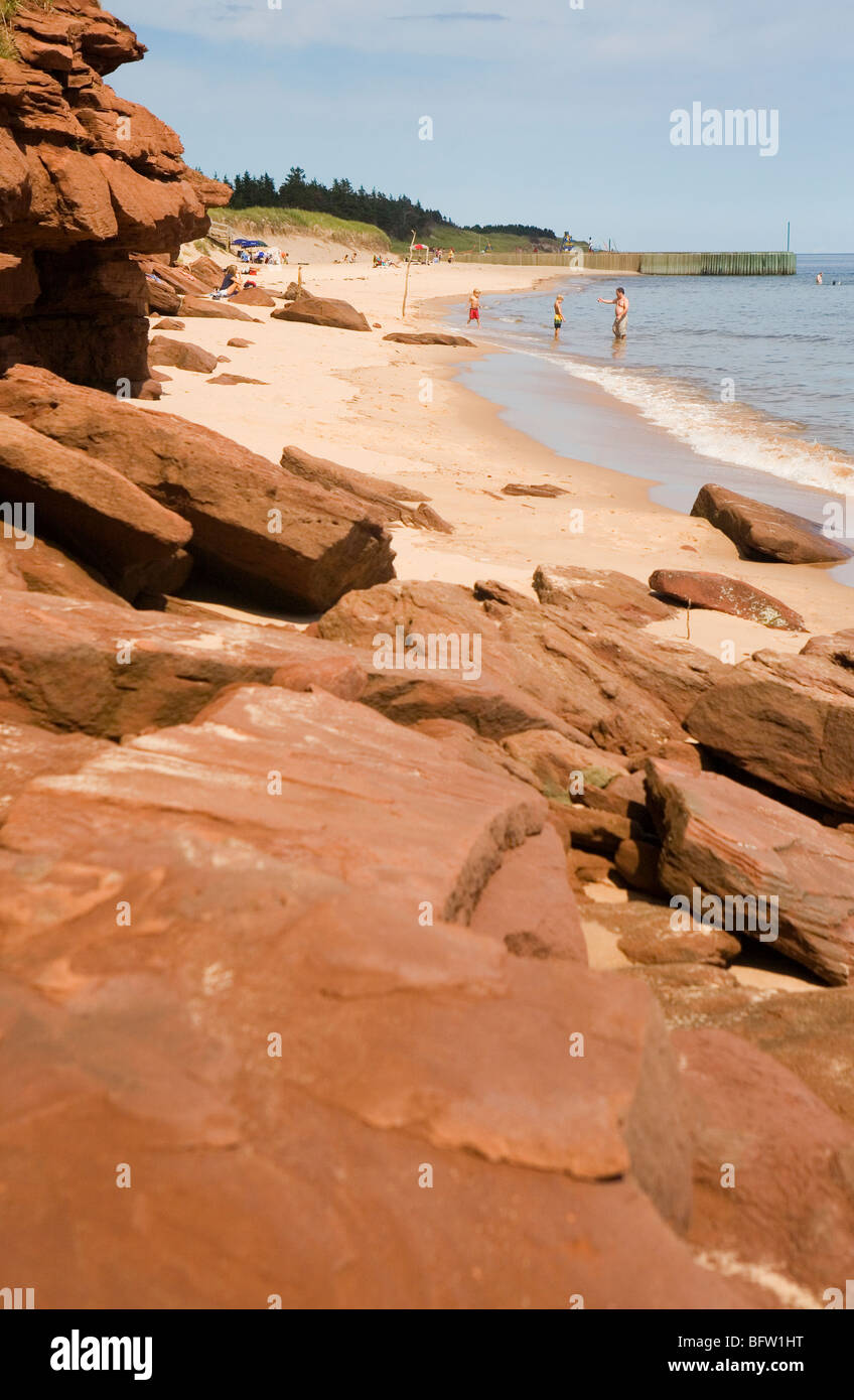 Cliffs and beach at Basin Head Provincial Park, Prince Edward Island ...
