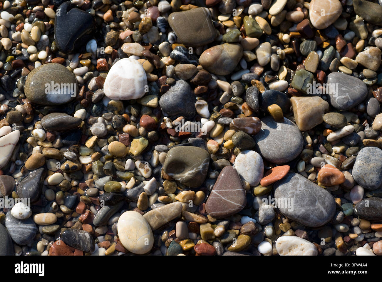 A close up shot of shingles on the beach of Chalkos, Kythira, Greece ...