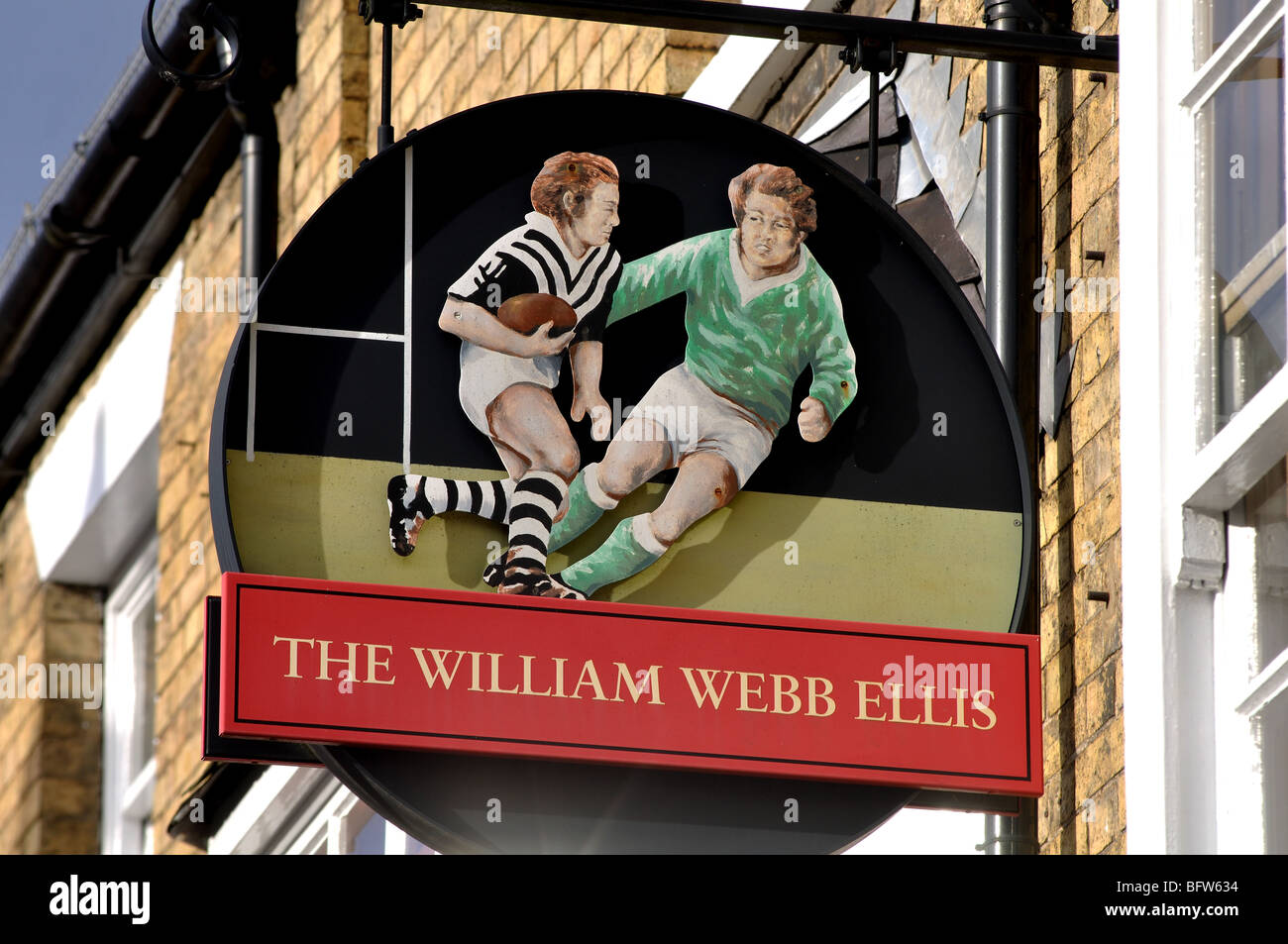 The William Webb Ellis pub sign, Rugby, Warwickshire, England, UK Stock ...