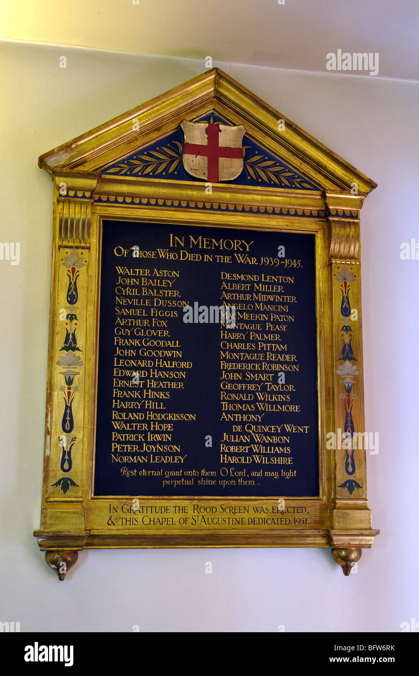 War memorial plaque, All Saints Church, Emscote, Warwick, Warwickshire ...
