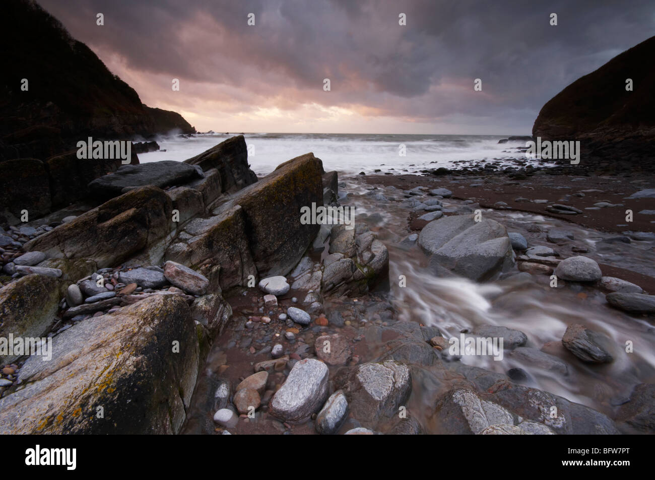 Stormy conditions over Lee Bay on the North Devon coast UK Stock Photo ...