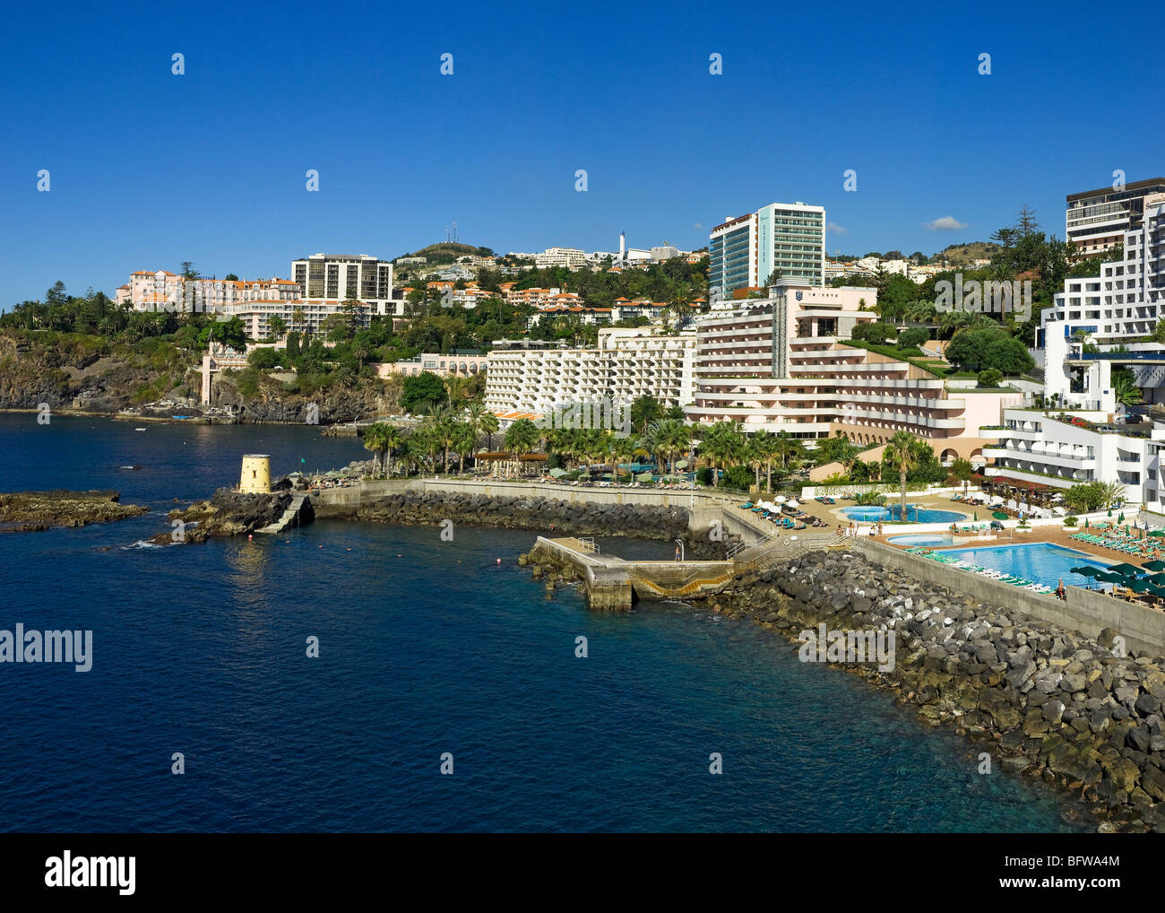 Luxury hotels hotel on the seafront coast coastline Funchal Madeira ...
