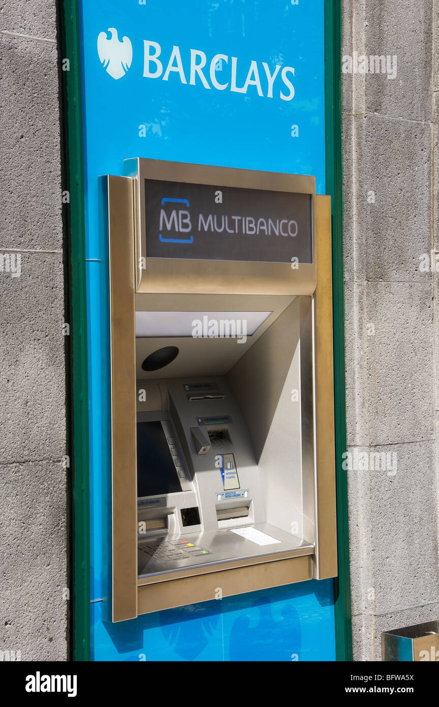 Close up of Barclays Multibanco ATM cash machine cashpoint outside bank ...