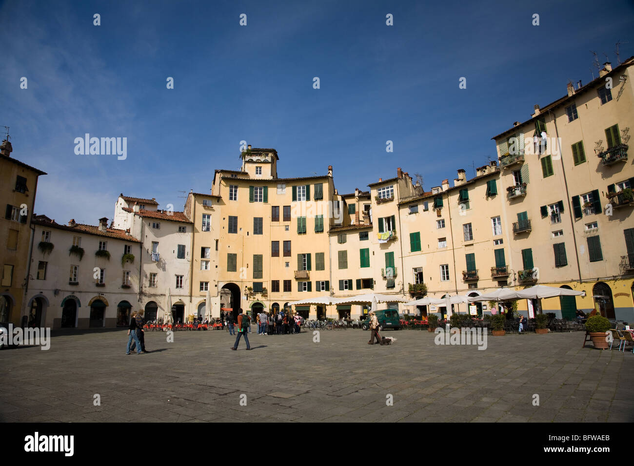 Piazza dell Anfiteatro in Lucca, Tuscany is an oval piazza built on the ...