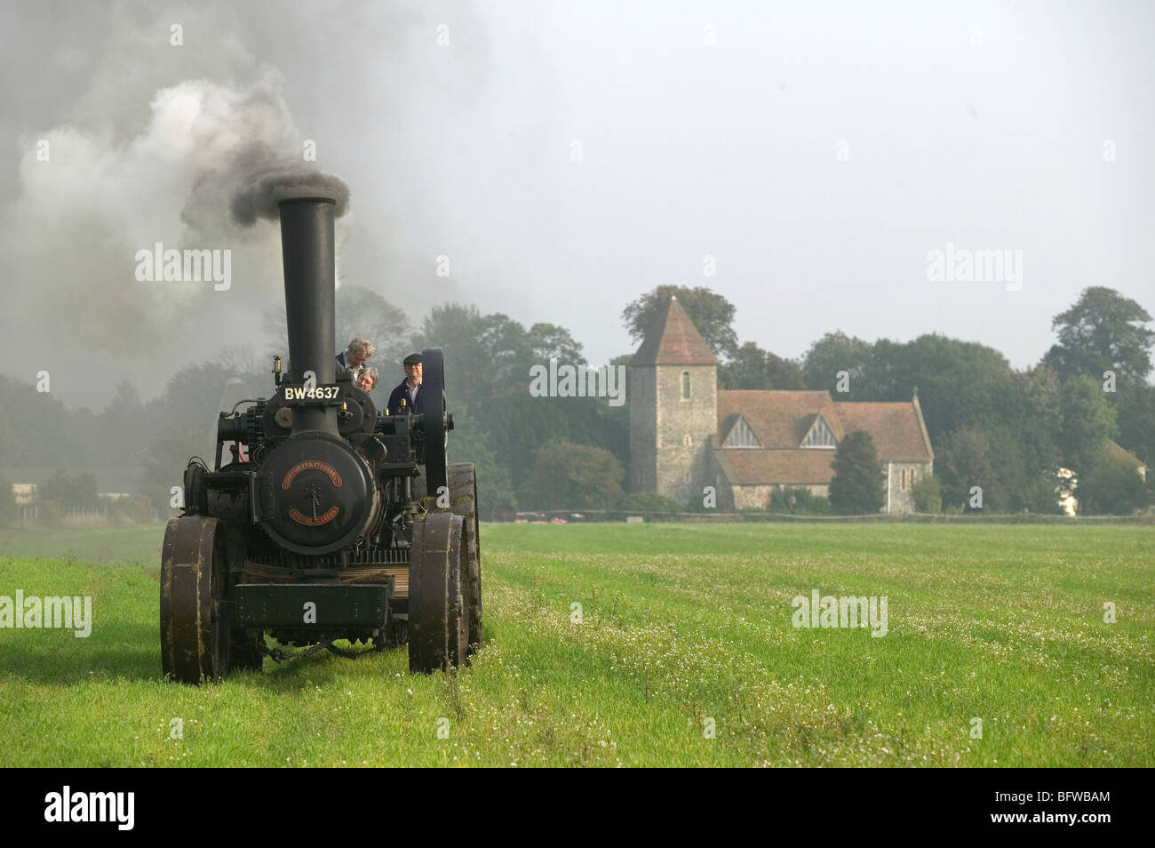 Traction Engine working in a field in Kent England Stock Photo - Alamy