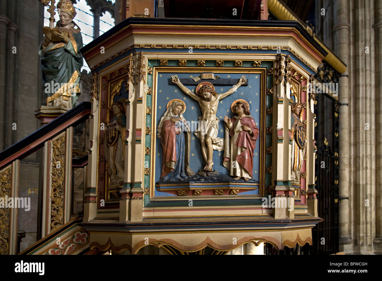 Carved and painted Gothic Revival Pulpit used by the archbishop on ...
