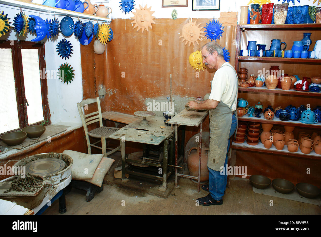 Old man creating pottery (Crete island, Greece Stock Photo - Alamy