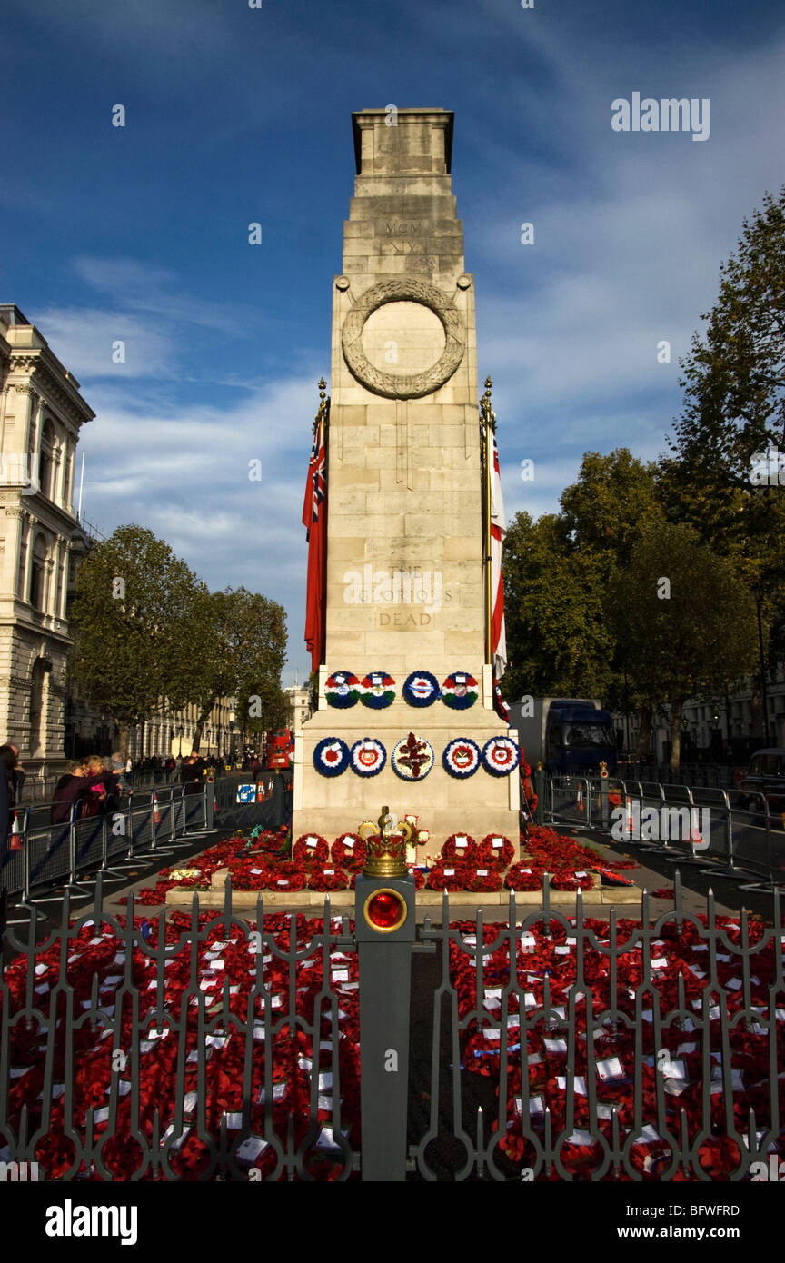 The 'Cenotaph' with remembrance day wreaths, Whitehall, London Stock ...