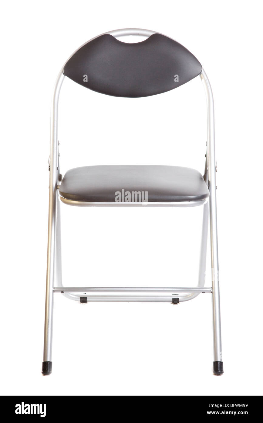 collapsible black metal chair isolated on white background Stock Photo ...