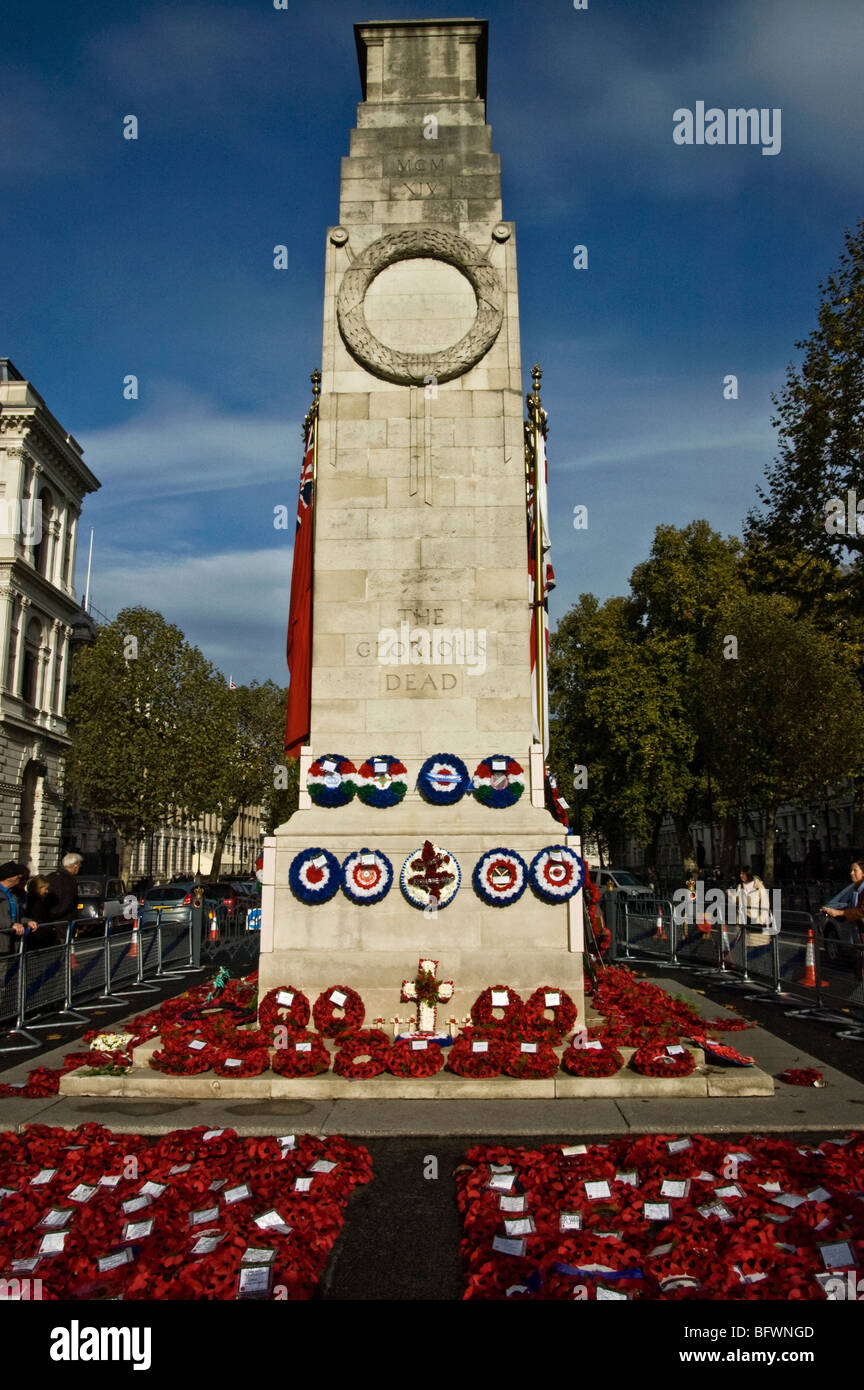 The 'Cenotaph' with remembrance day wreaths, Whitehall, London Stock ...