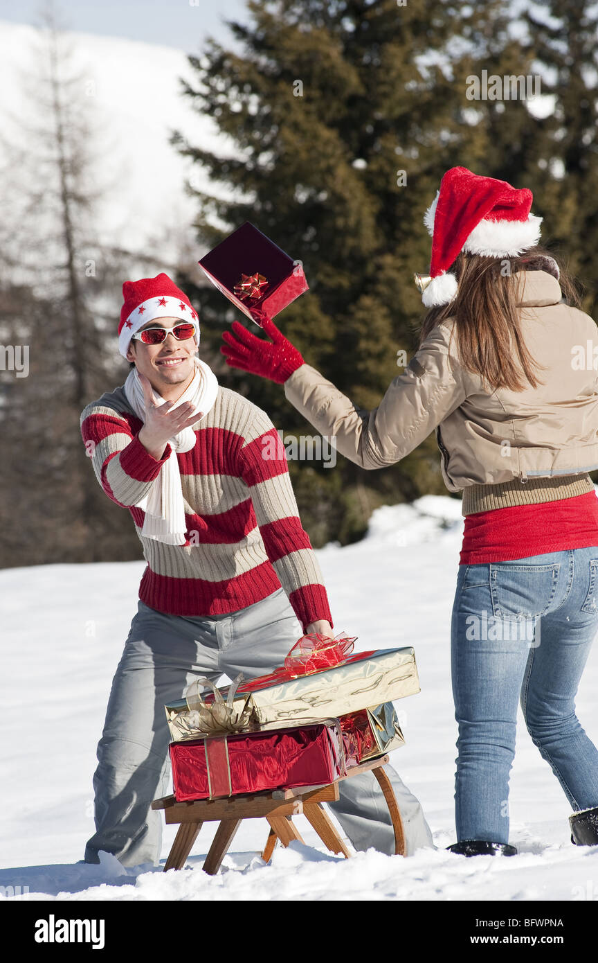 Santa claus throwing gift hi-res stock photography and images - Alamy