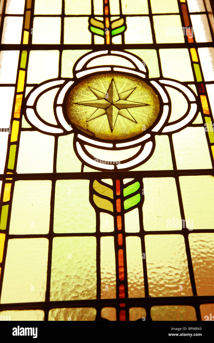 Church Stain glass window depicting a star Stock Photo - Alamy