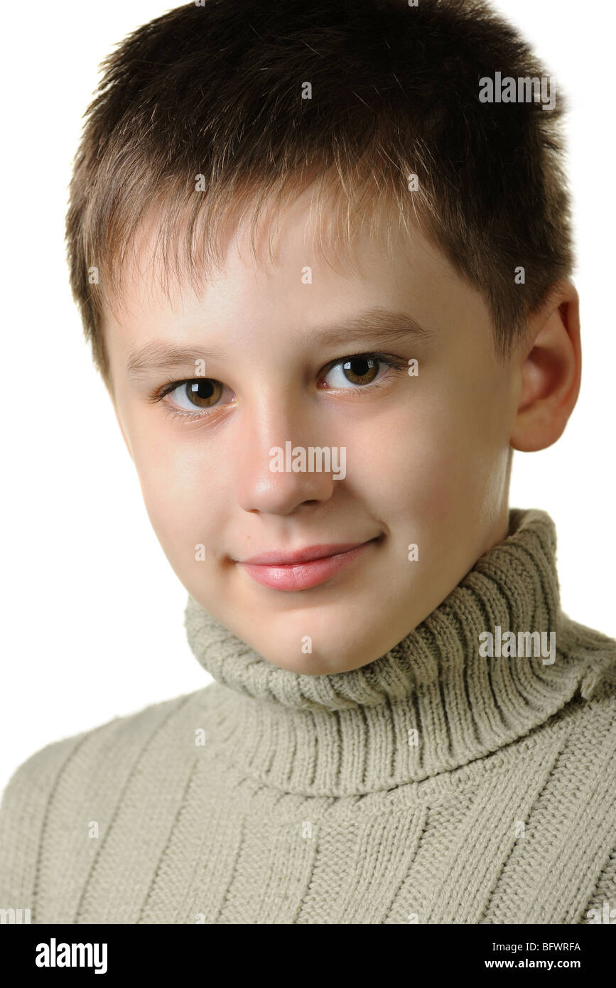 Portrait of the boy. Age of 7 years. It is isolated on a white ...