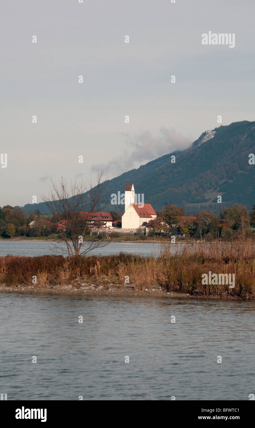 The Forggensee and the church at Schwangau in the background Fussen ...