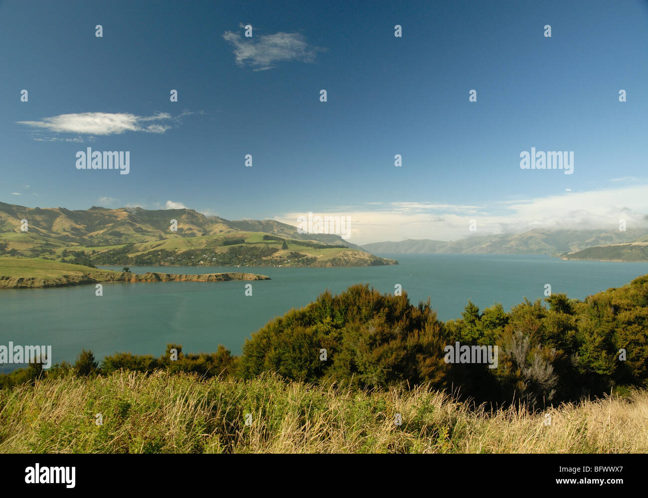 View of Akaroa Harbour from Summit Road Stock Photo - Alamy
