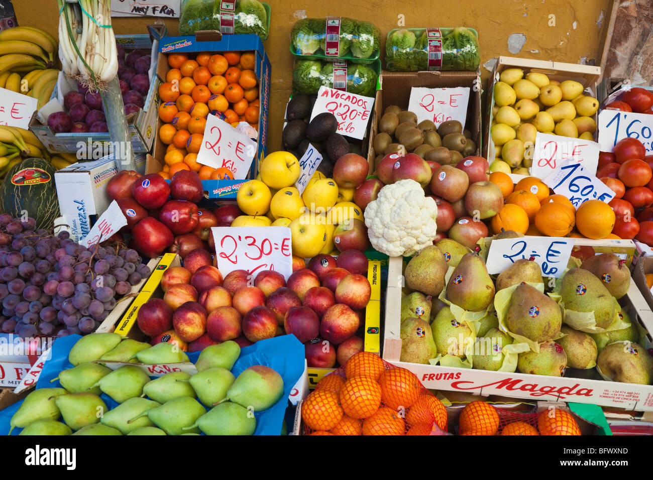 Fruit and vegetable display in Malaga, Spain Stock Photo - Alamy