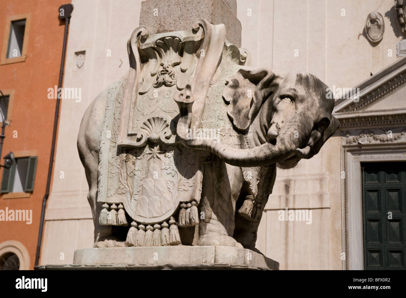The Pulcino della Minerva, a famous Bernini elephant sculpture, a base ...