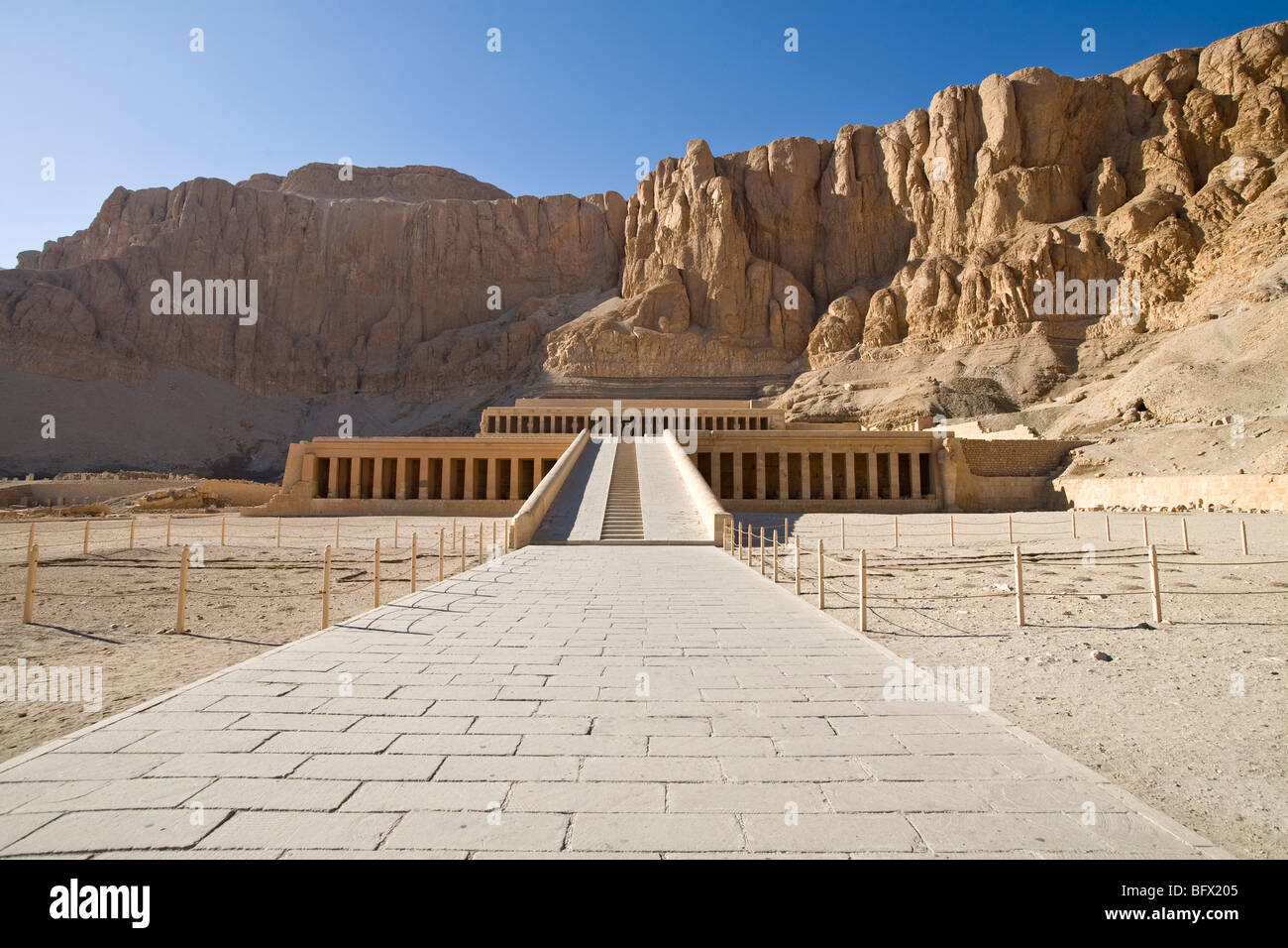 Long distance shot of the ramp at the Temple of Hatshepsut at Deir el ...