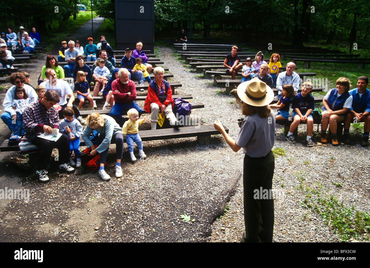 A US National Park Service Ranger demonstrates birds of prey with a ...