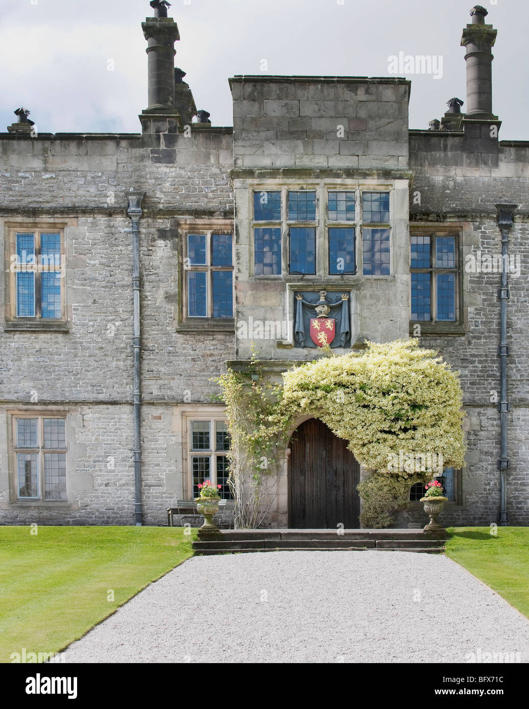 The exterior of a Stately Home. Tissington hall, derbyshire, england ...