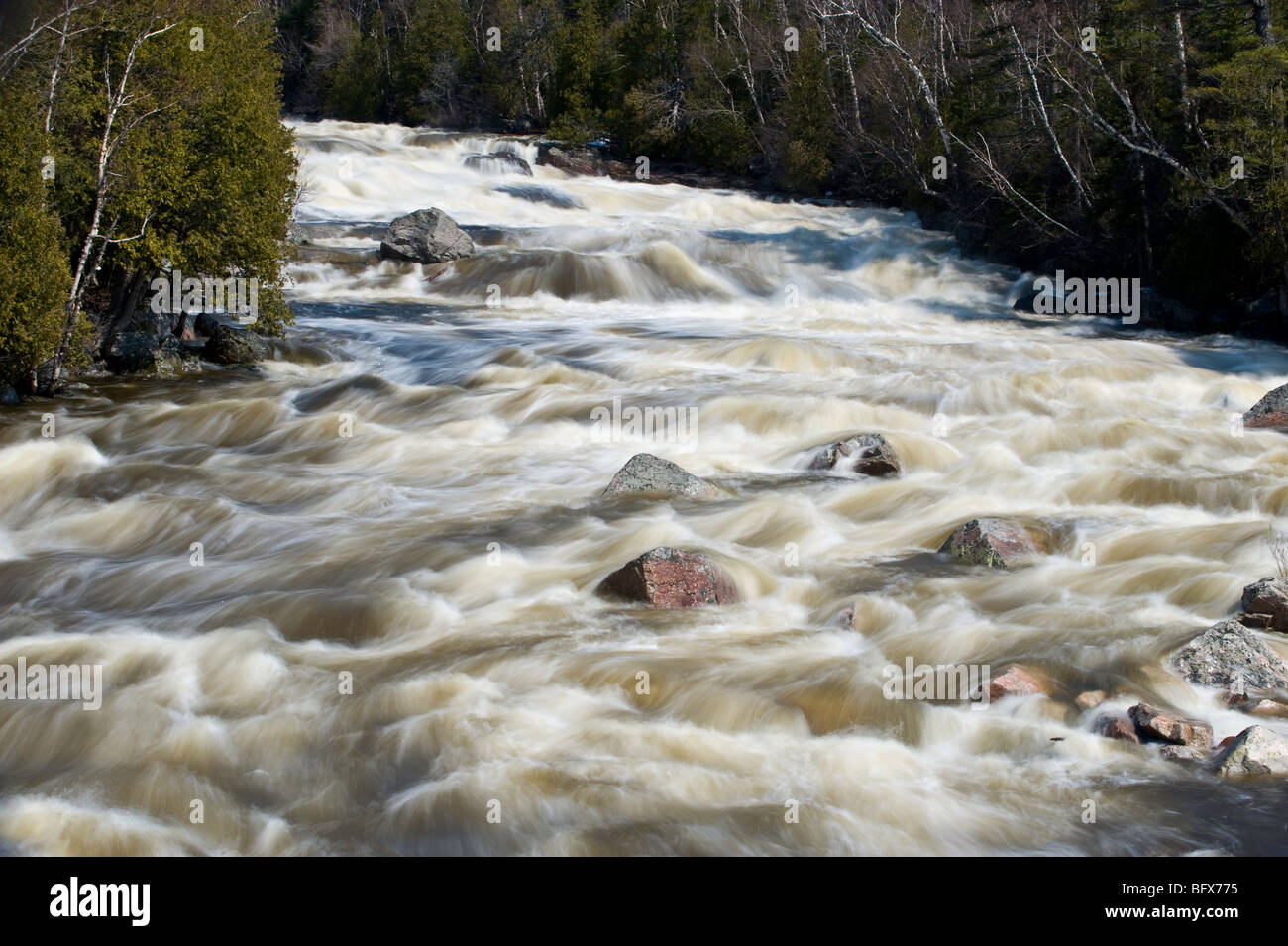 Sand River in spring flood, Lake Superior Provincial Pk, Ontario ...