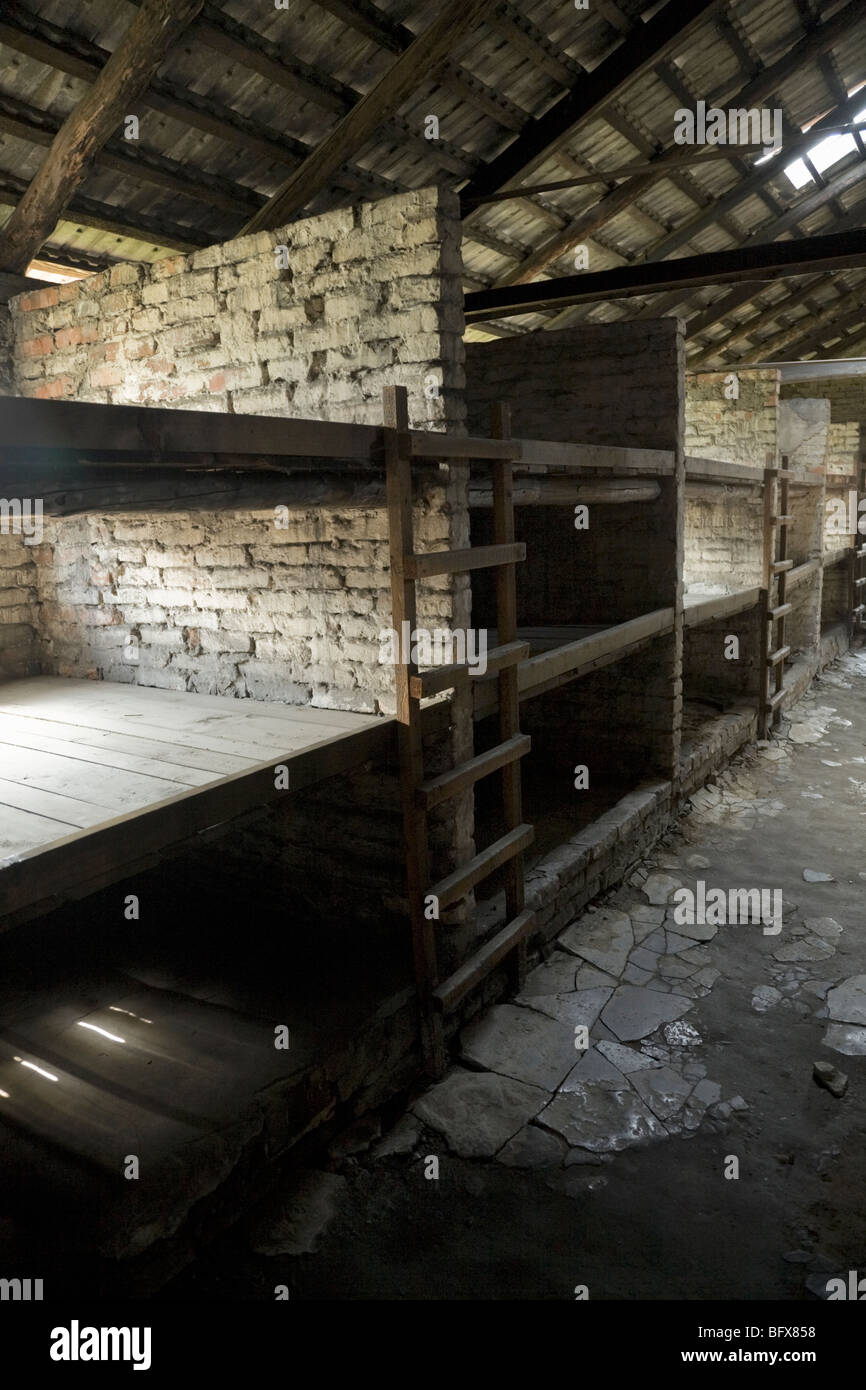 Bunks for prisoners inside a hut (number 9)/ shed of the Birkenau ...