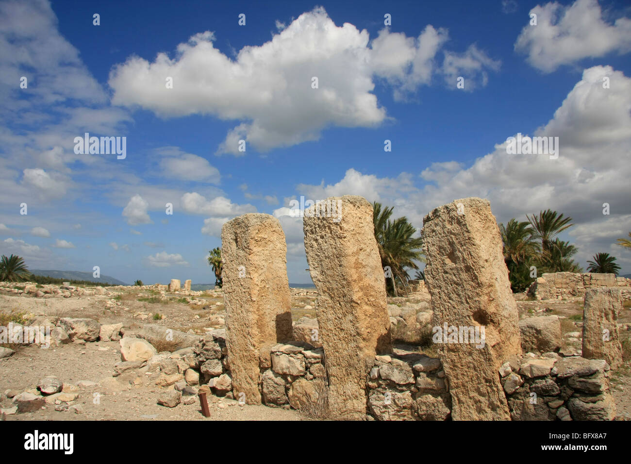 Israel, Jezreel valley. Ruins from King Solomon's period in Tel Megiddo ...