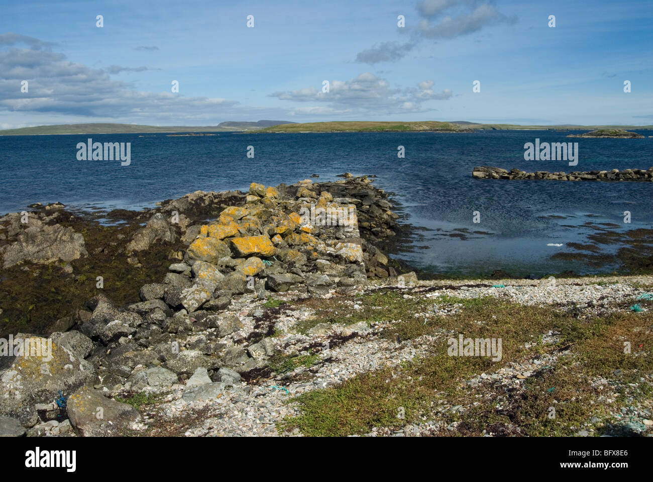The Urie walk with ancient jetty ruin near Hamars Ness Ferry Terminal ...