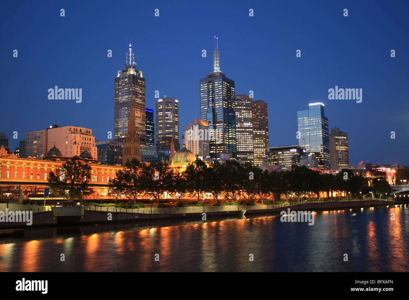 skyline of melbourne australia taken from the market side opposite ...