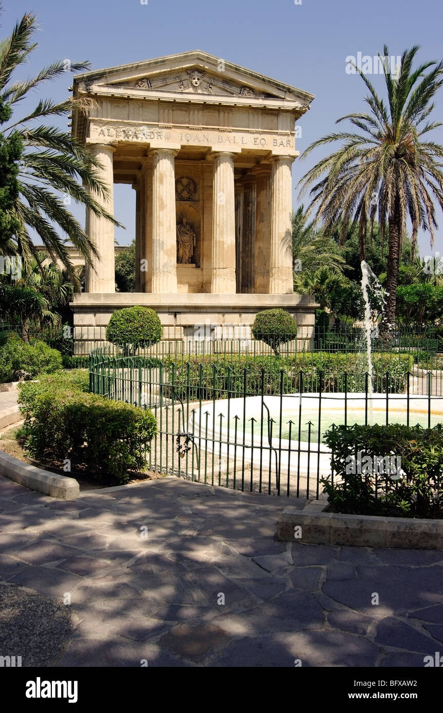Monument to Sir Alexander Ball in the Lower Barrakka Gardens, Valletta ...