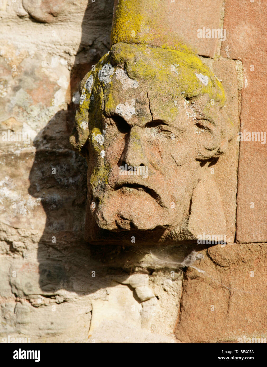 15th Century Church Window, head mould stop in the form of a stone ...