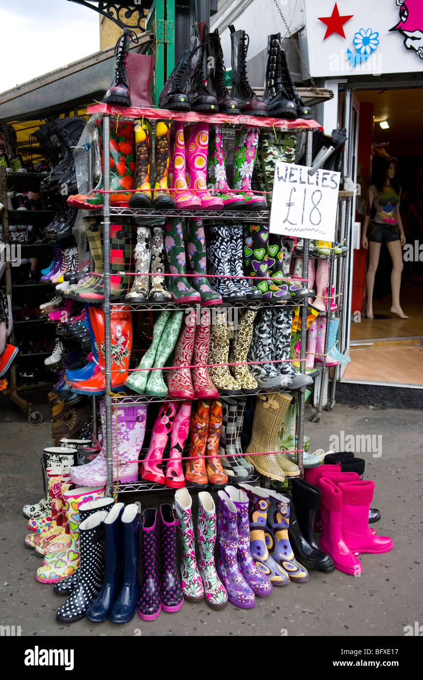 Colorful Wellington boots, or Wellies, at the Camden Town, London Stock ...