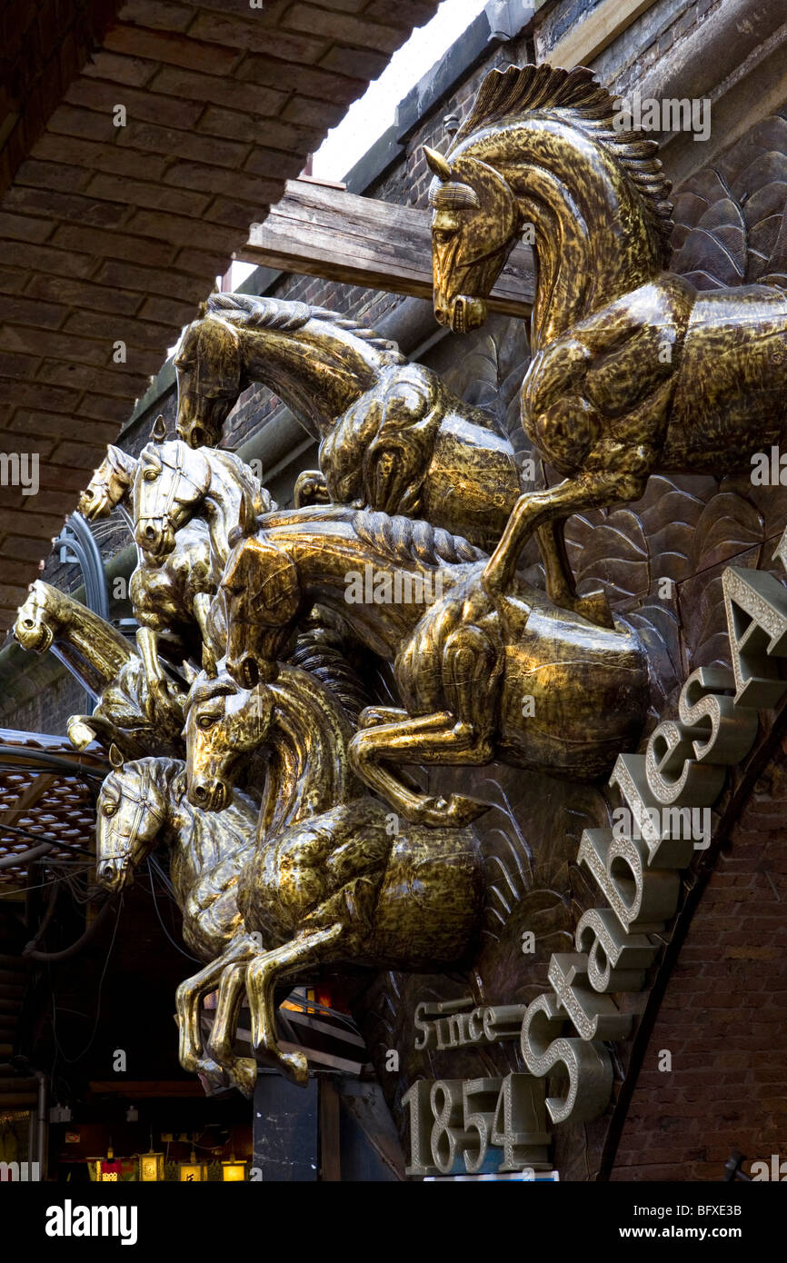 Metal bronze horses sculpture, Camden Stables Market, London Stock ...