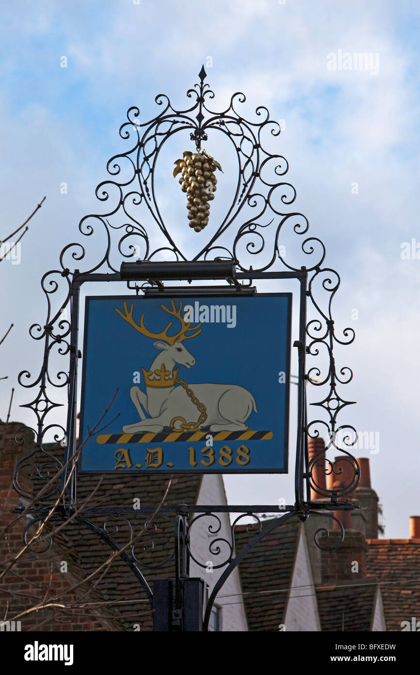 White Hart pub sign English village Stock Photo - Alamy