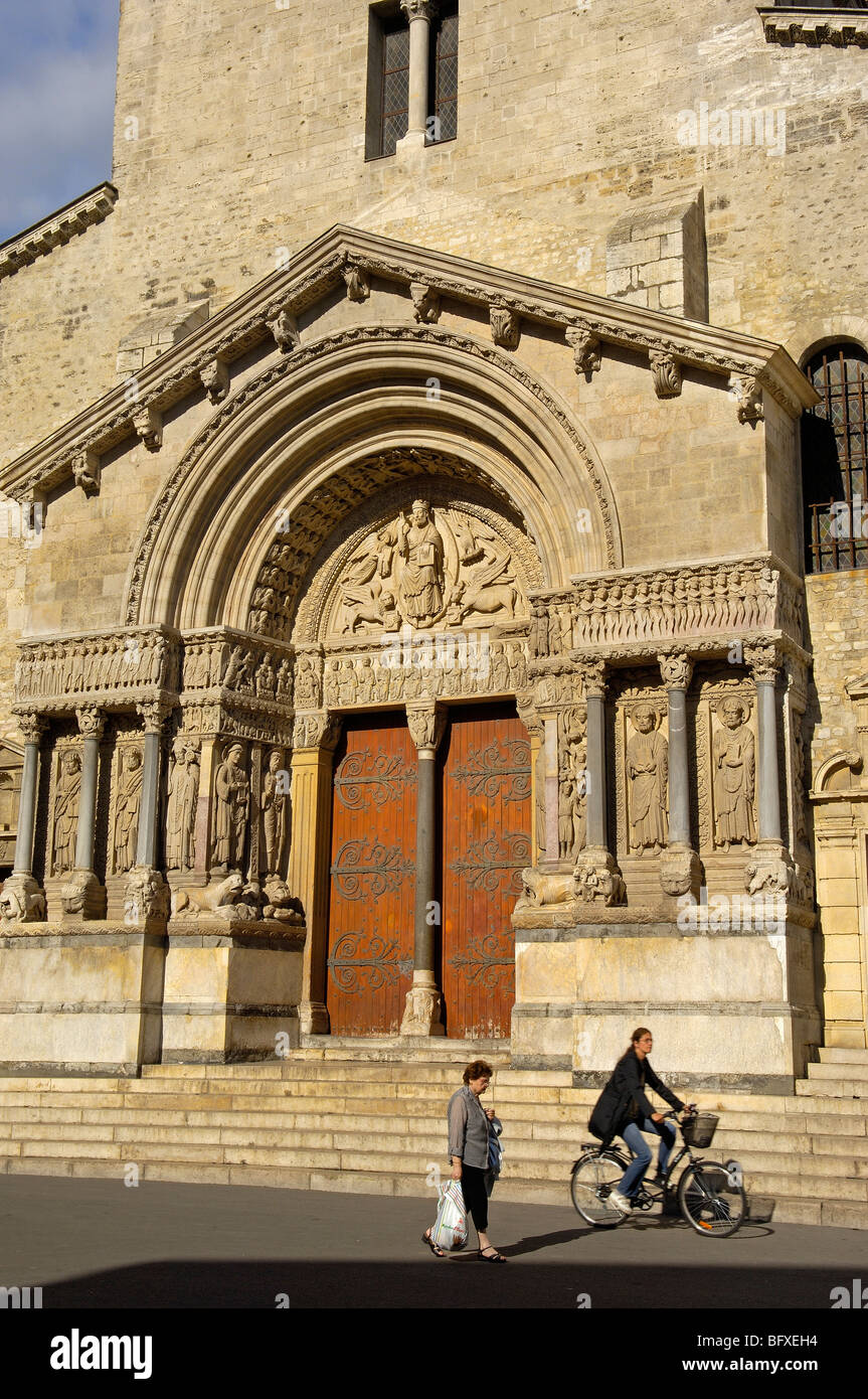 Saint Trophime cathedral at Place de la Republique. Arles. Bouches du ...