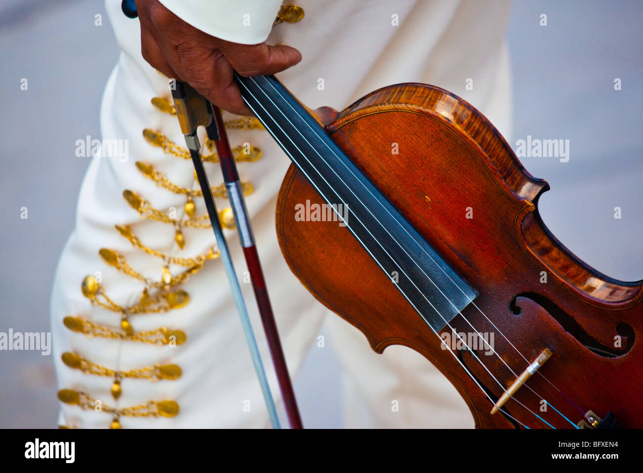 Mariachi player during Festival of Saint Cecilia in Plaza Garibaldi ...