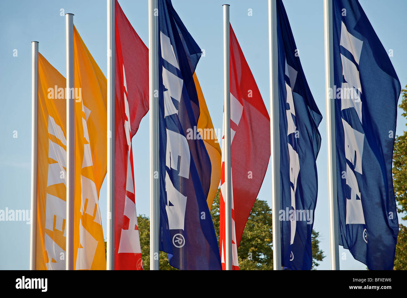 Ikea flags flying outside one of the company's stores in Germany Stock ...