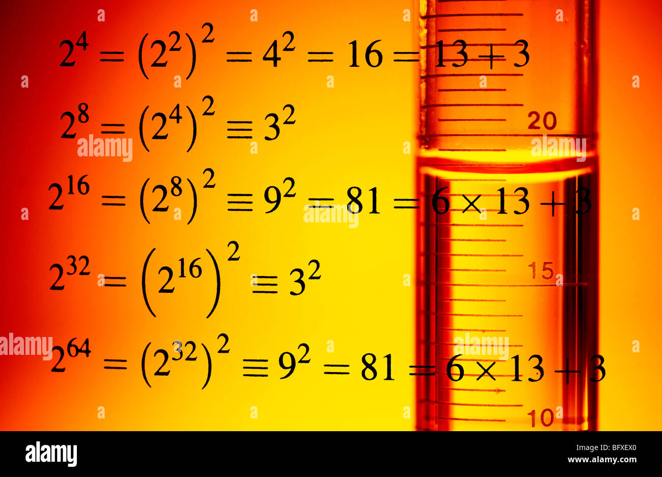 lab measuring flask and mathematical symbols Stock Photo - Alamy