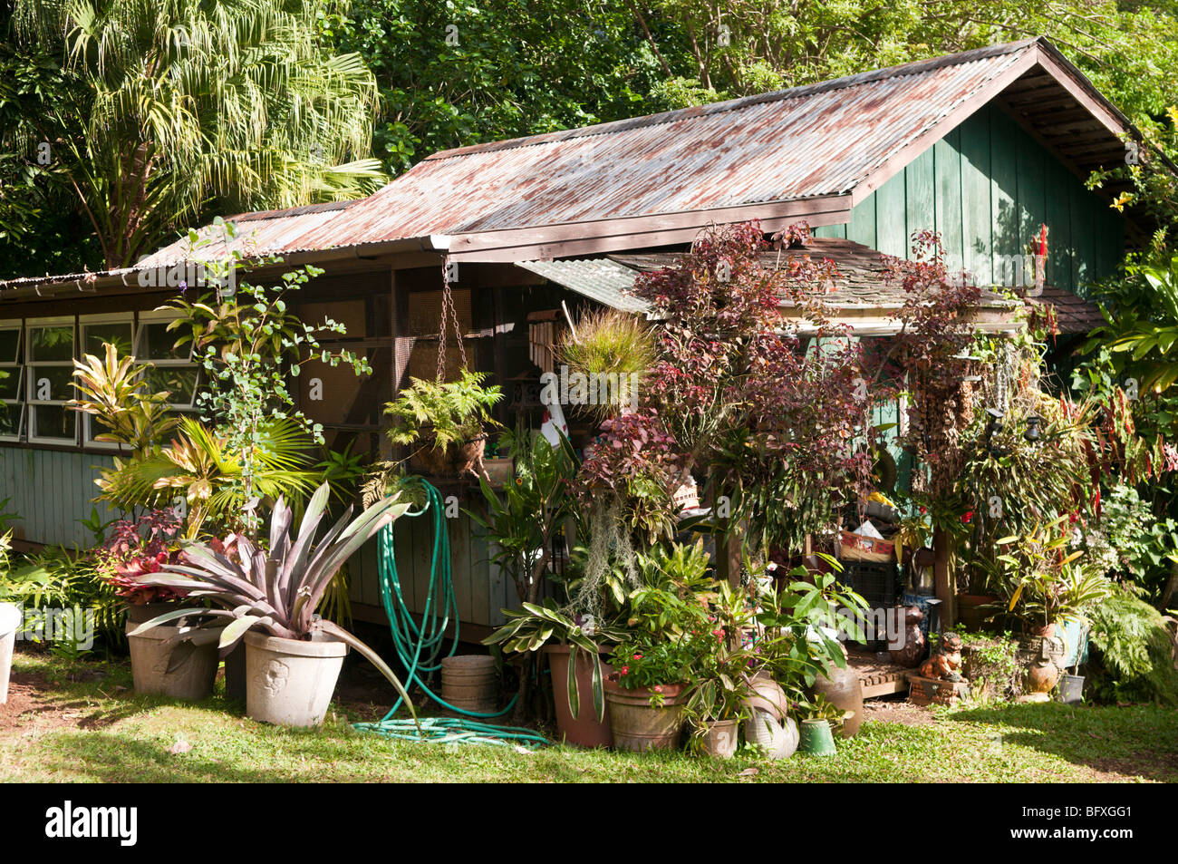 Old Hawaiian style house, Kualoa, Oahu, Hawaii Stock Photo - Alamy