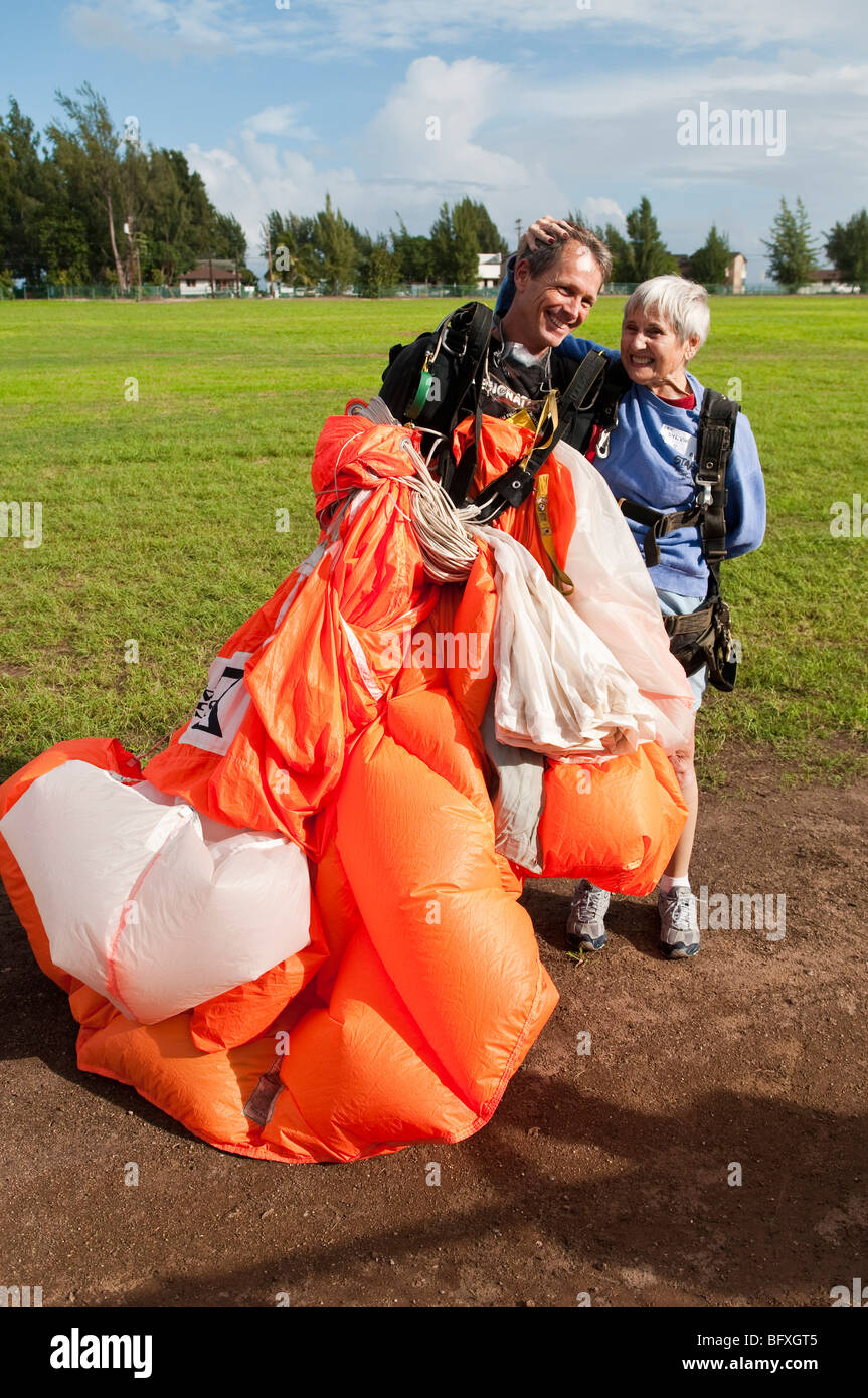 80 year old woman celebrating her birthday with tandem skydiving ...