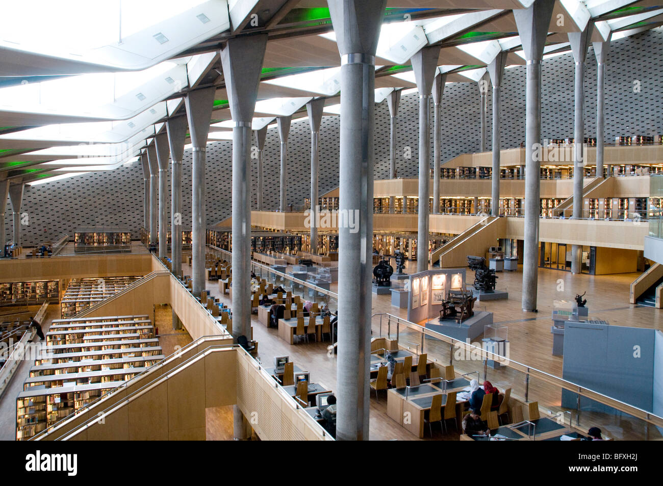 The interior rotunda of the Bibliotheca Alexandrina library, an arts ...