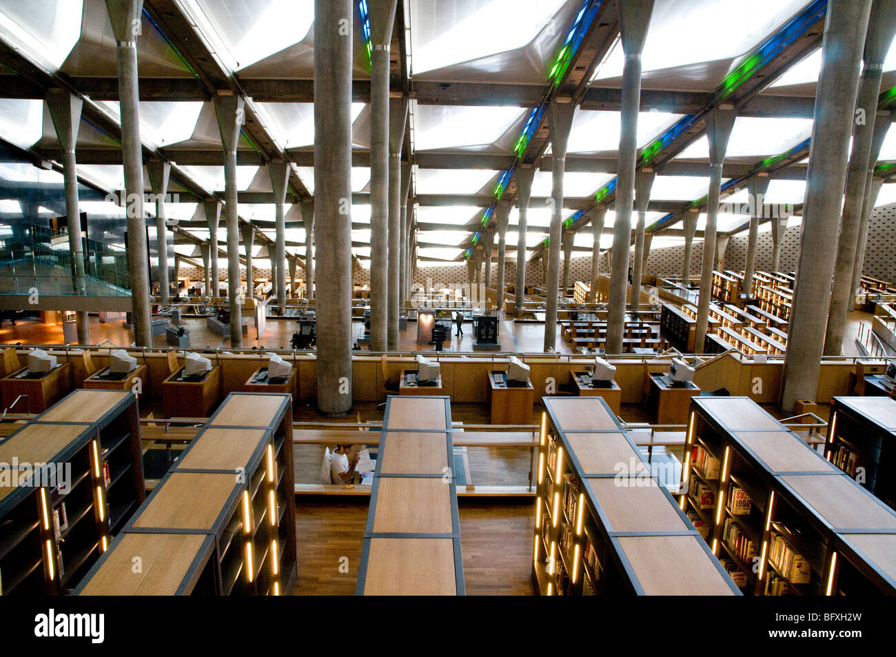The interior rotunda of the Bibliotheca Alexandrina library, an arts ...