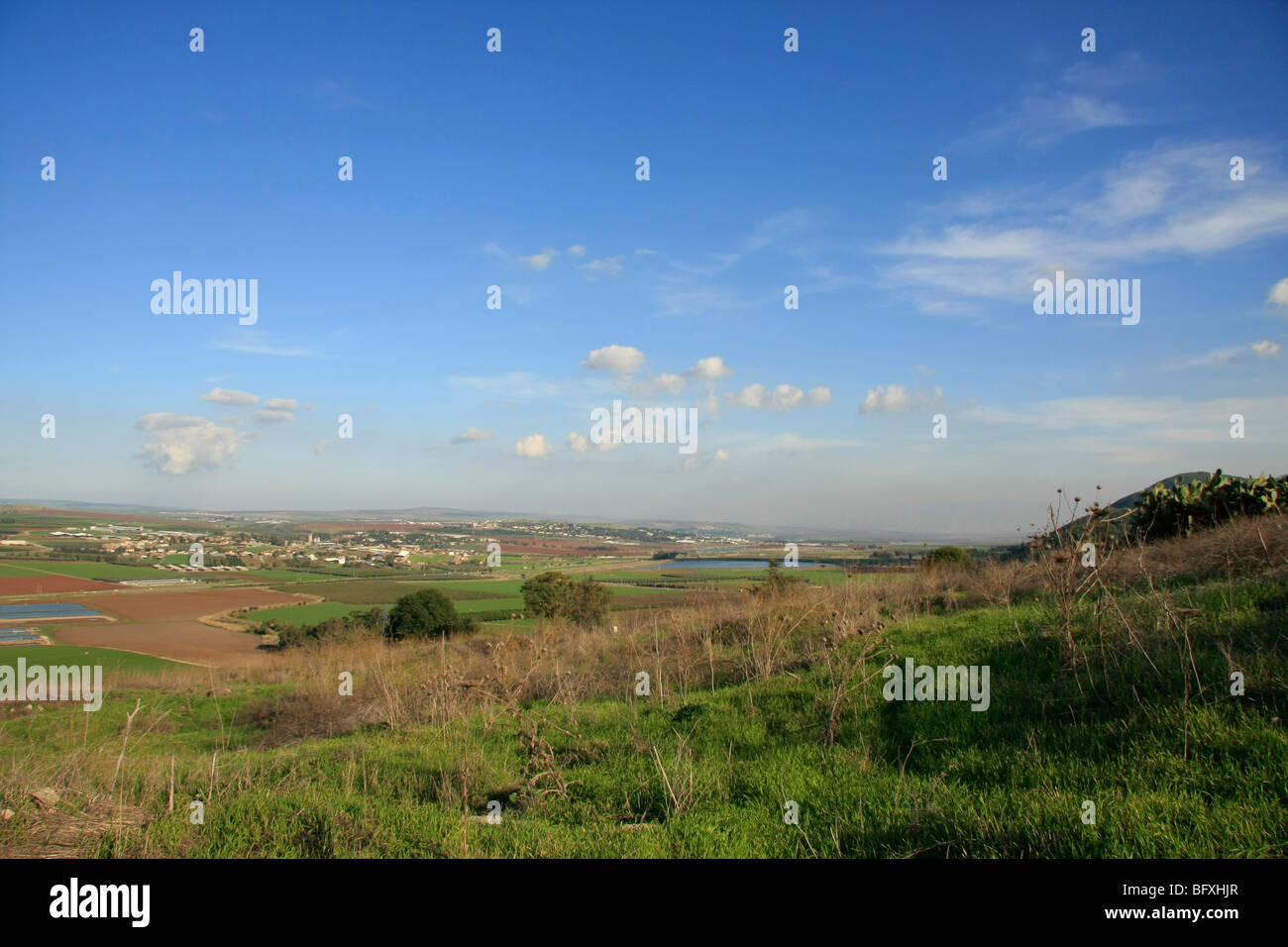Israel, Tel Jezreel at the foothill of Mount Gilboa overlooking Jezreel ...