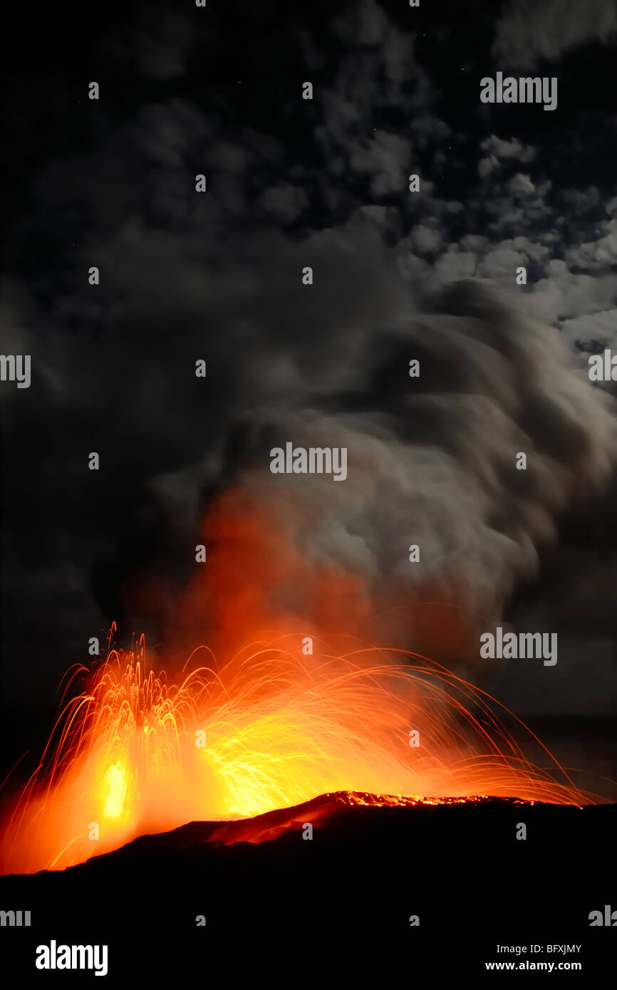 Moon lit ocean entry lava flow area, East of Hawaii Volcanoes National ...