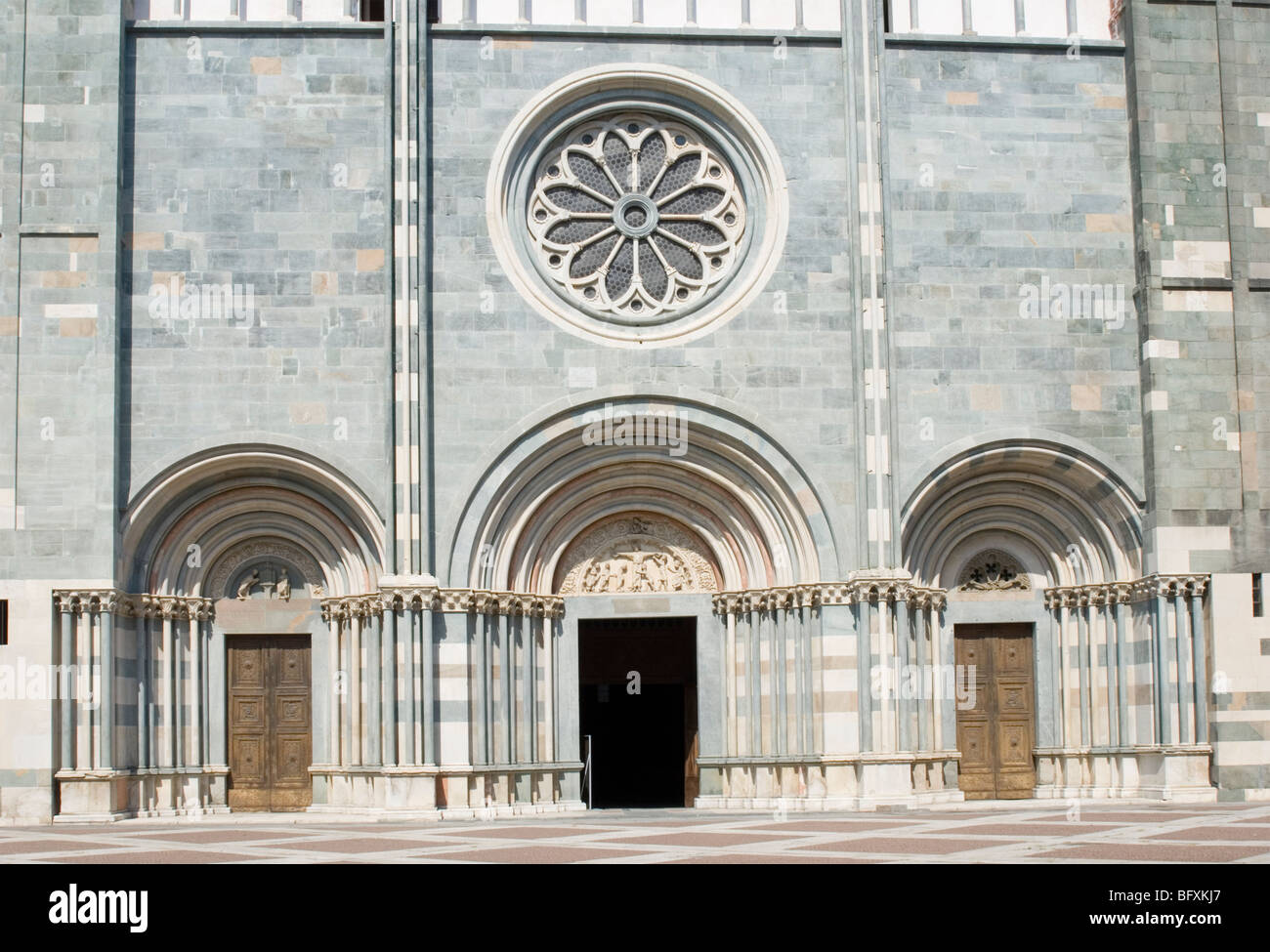 facade and doorway of Sant Andrea Basilica Vercelli Piedmont Italy ...