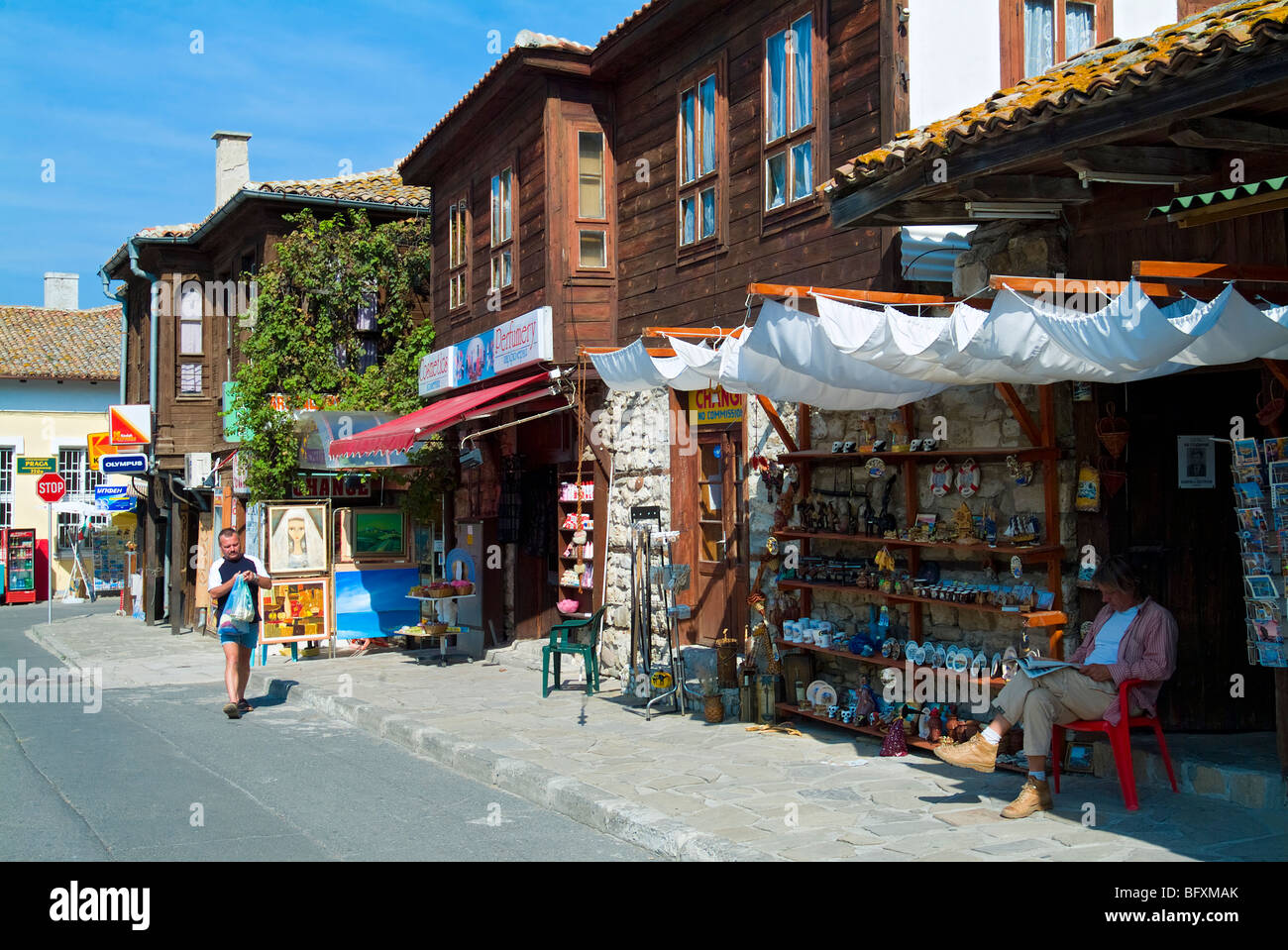 Shops in Nessebar old town, Black Sea, Bulgaria Stock Photo - Alamy