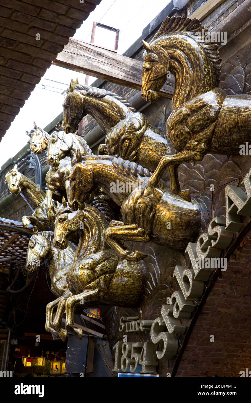 Metal bronze horses sculpture, Camden Stables Market, London Stock ...