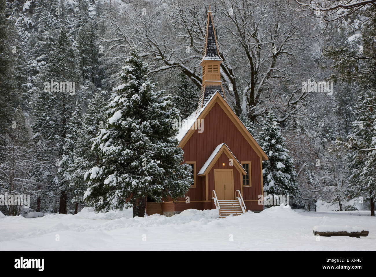 Yosemite Chapel in Winter Stock Photo - Alamy