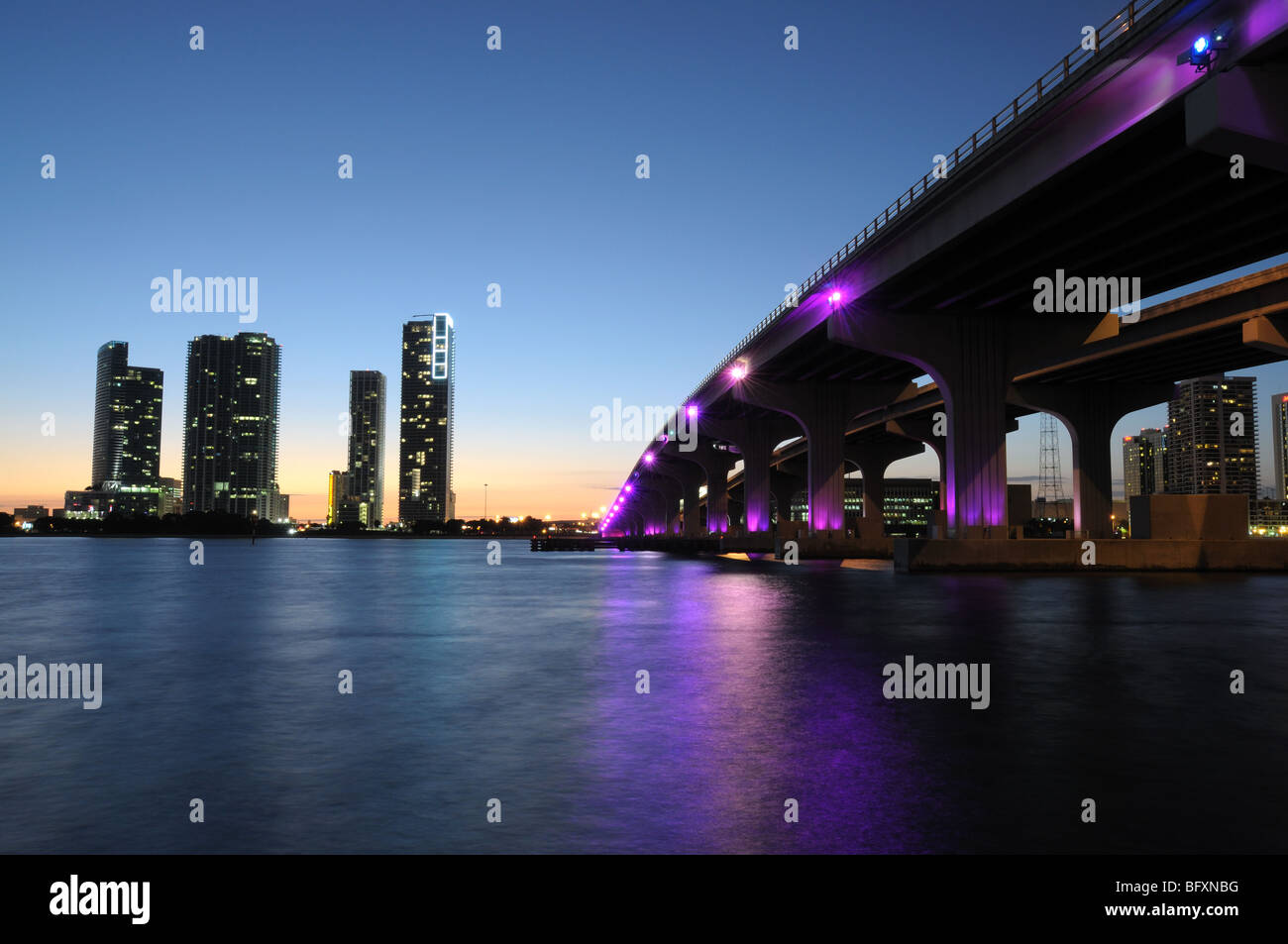 Bridge over the Biscayne Bay at night, Miami Florida, USA Stock Photo ...