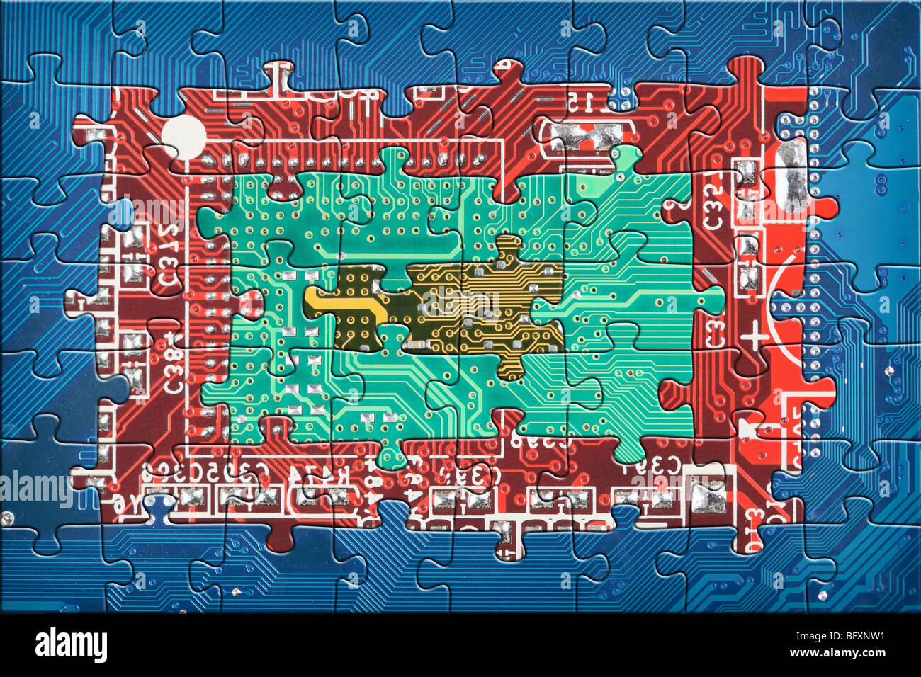 Abstract multicolor electronic circuit board puzzle background Stock ...